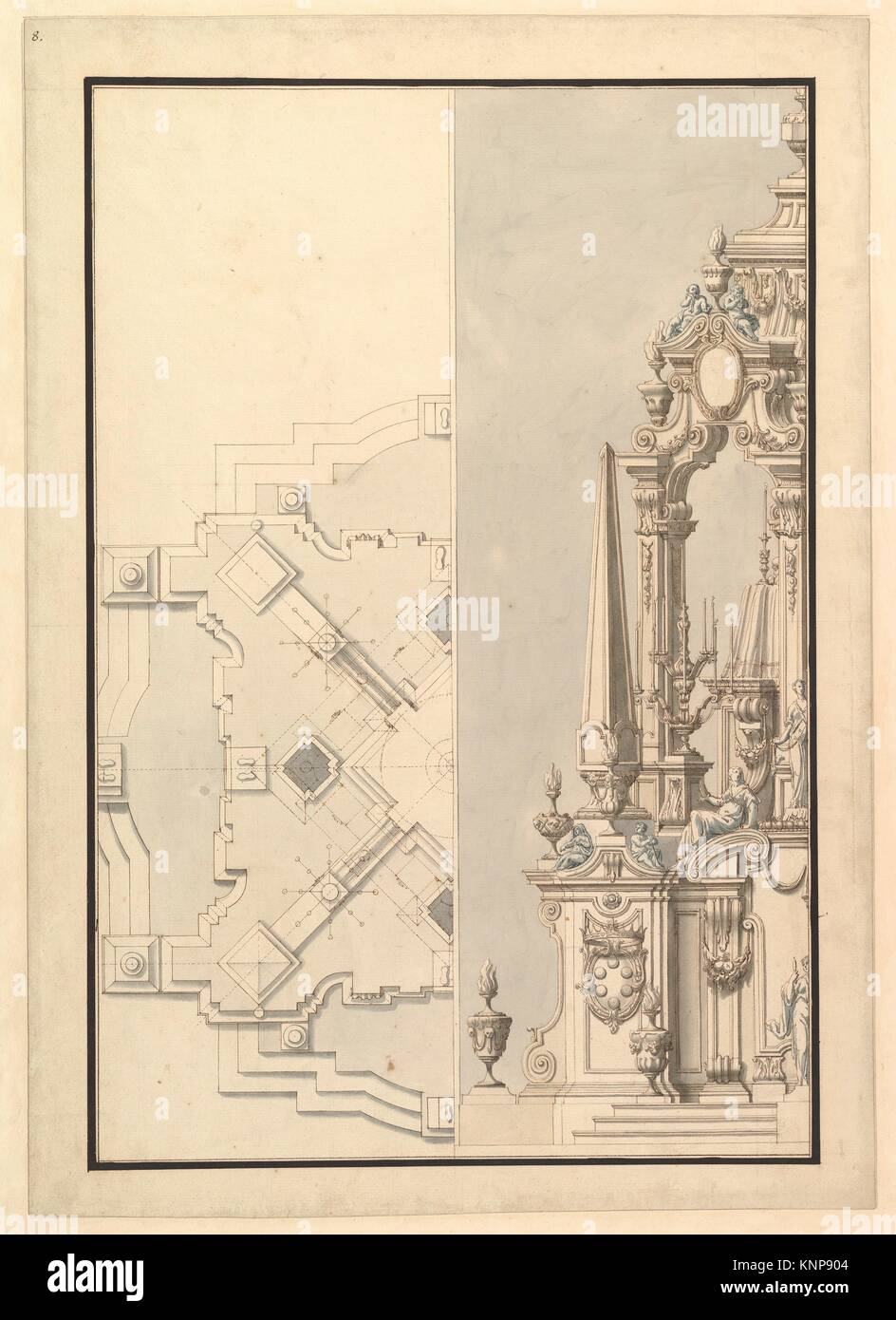 Half Ground Plan and Half Elevation of a Catafalque for Cosimo III dei ...