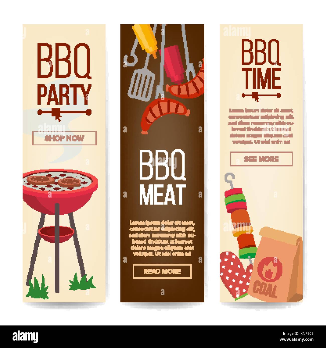 BBQ Vertical Promotion Banners Vector. Barbecue, Charcoal, Hamburgers ...
