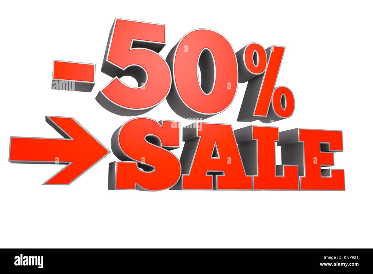 Computer generated rendering of SALE with 50% discount text over white ...