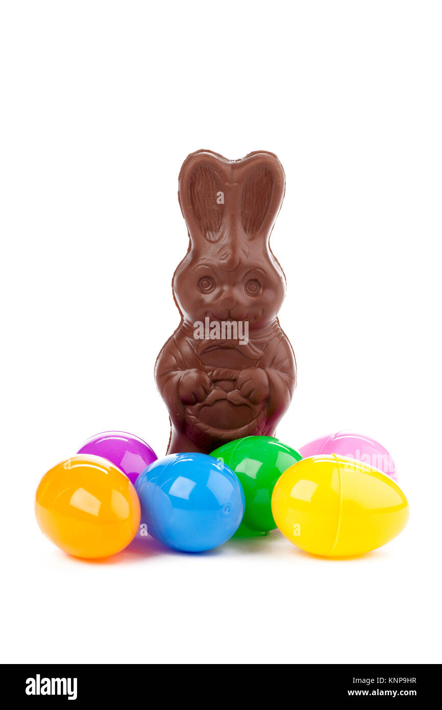 chocolate bunny and colorful eggs Stock Photo - Alamy