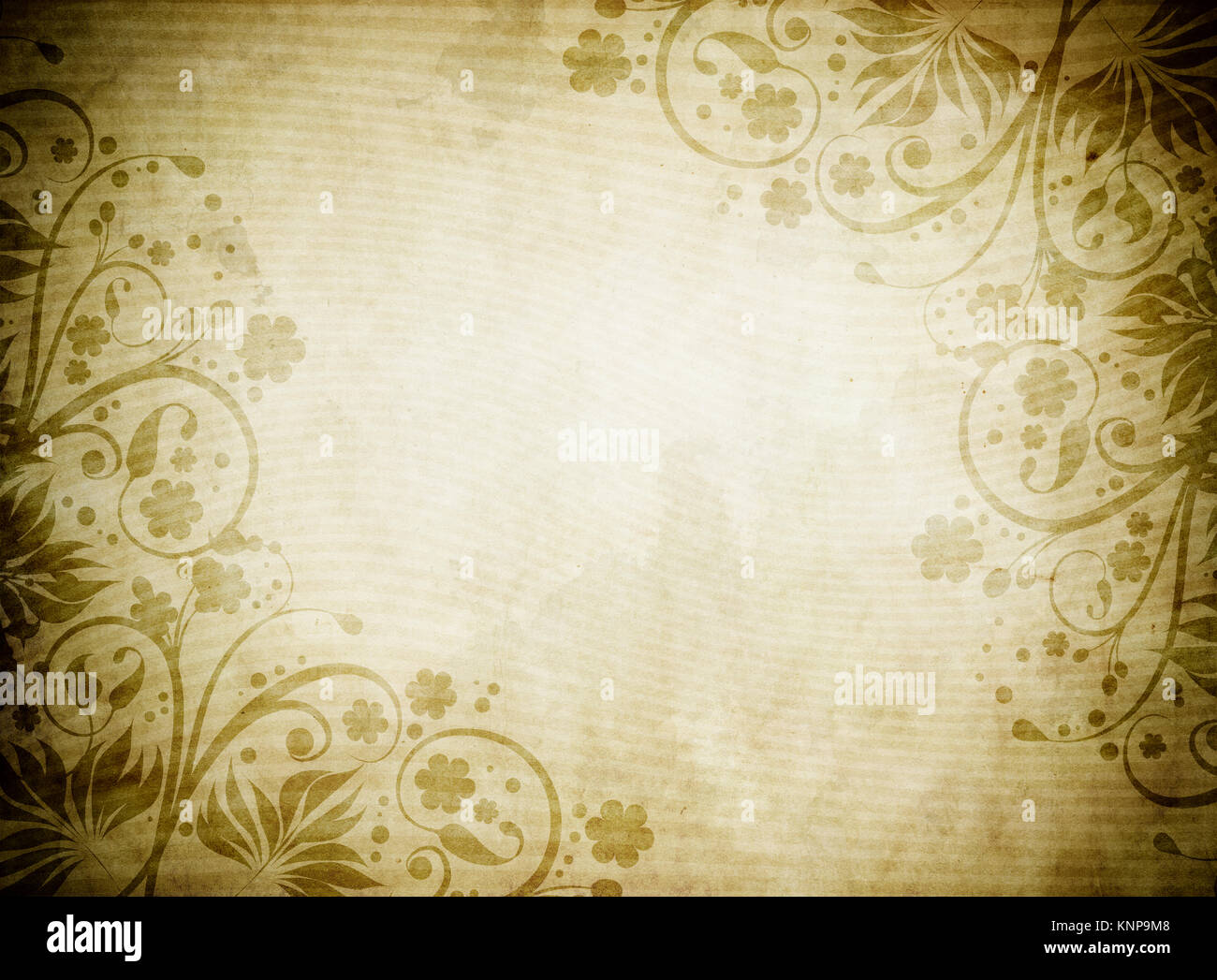 Aging paper background with floral patterns and waves. Vintage floral ...