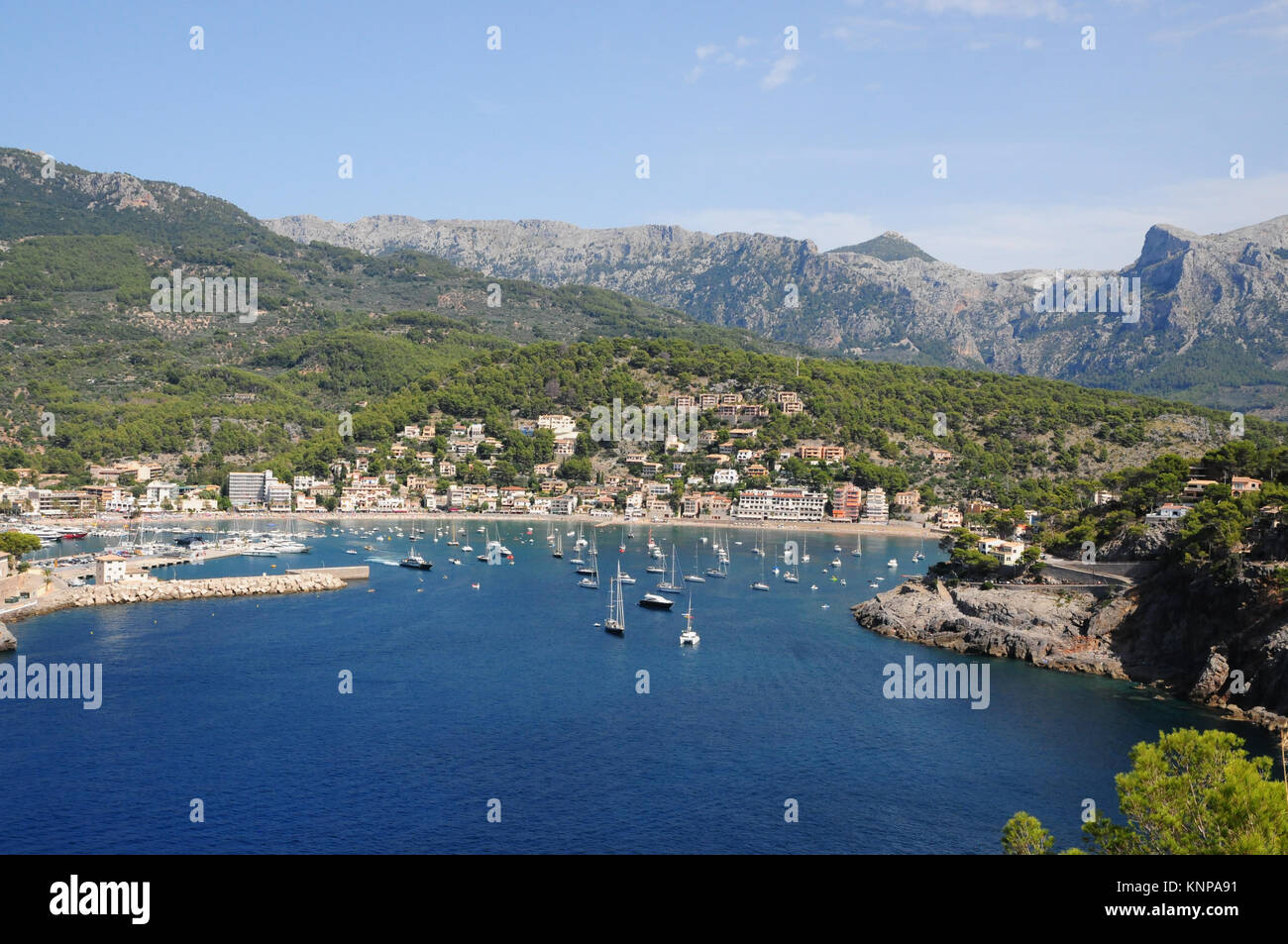 The holiday town of Port de Soller in Majorca spreads around the ...