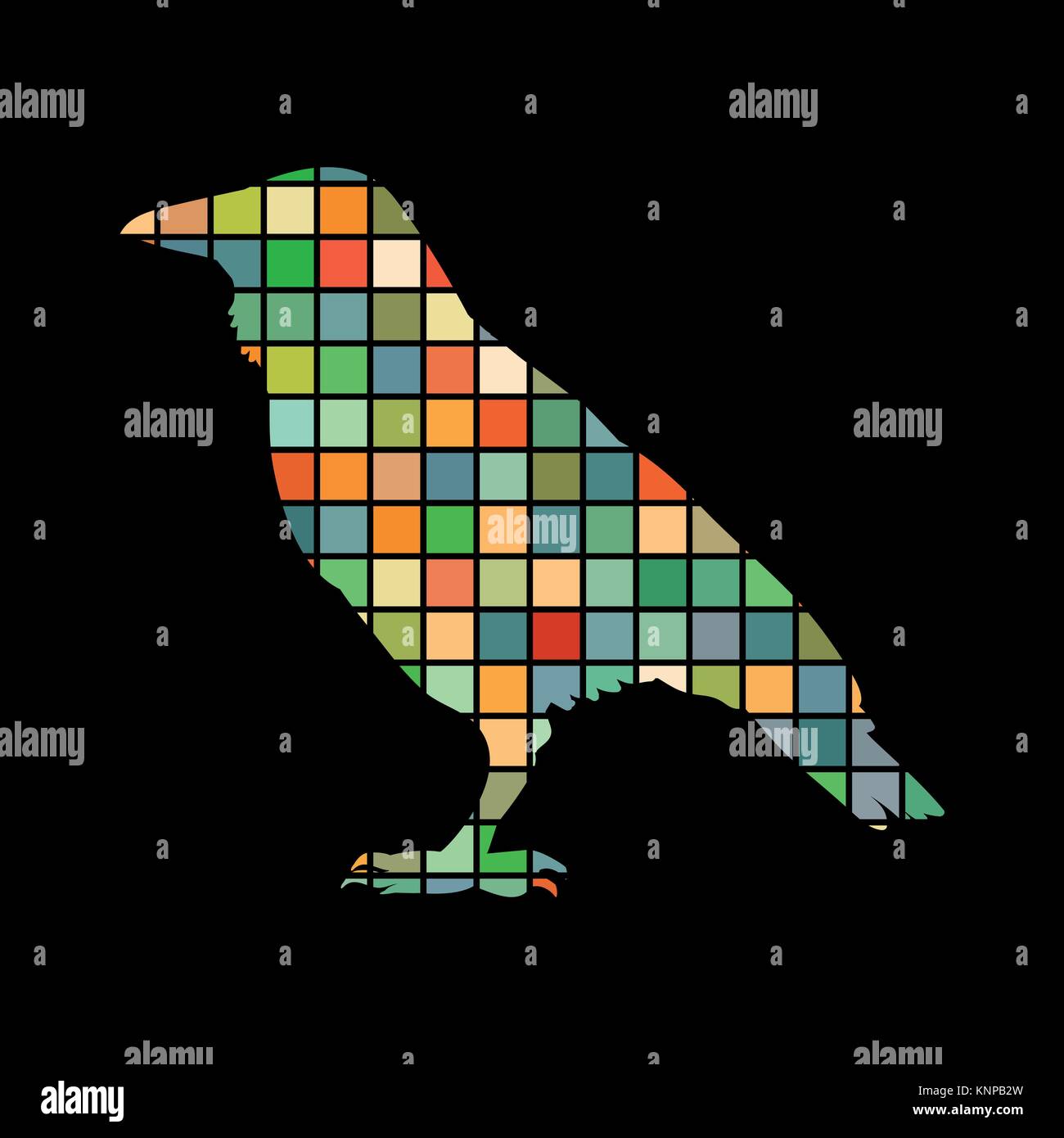 Raven bird mosaic color silhouette animal background black Stock Vector ...