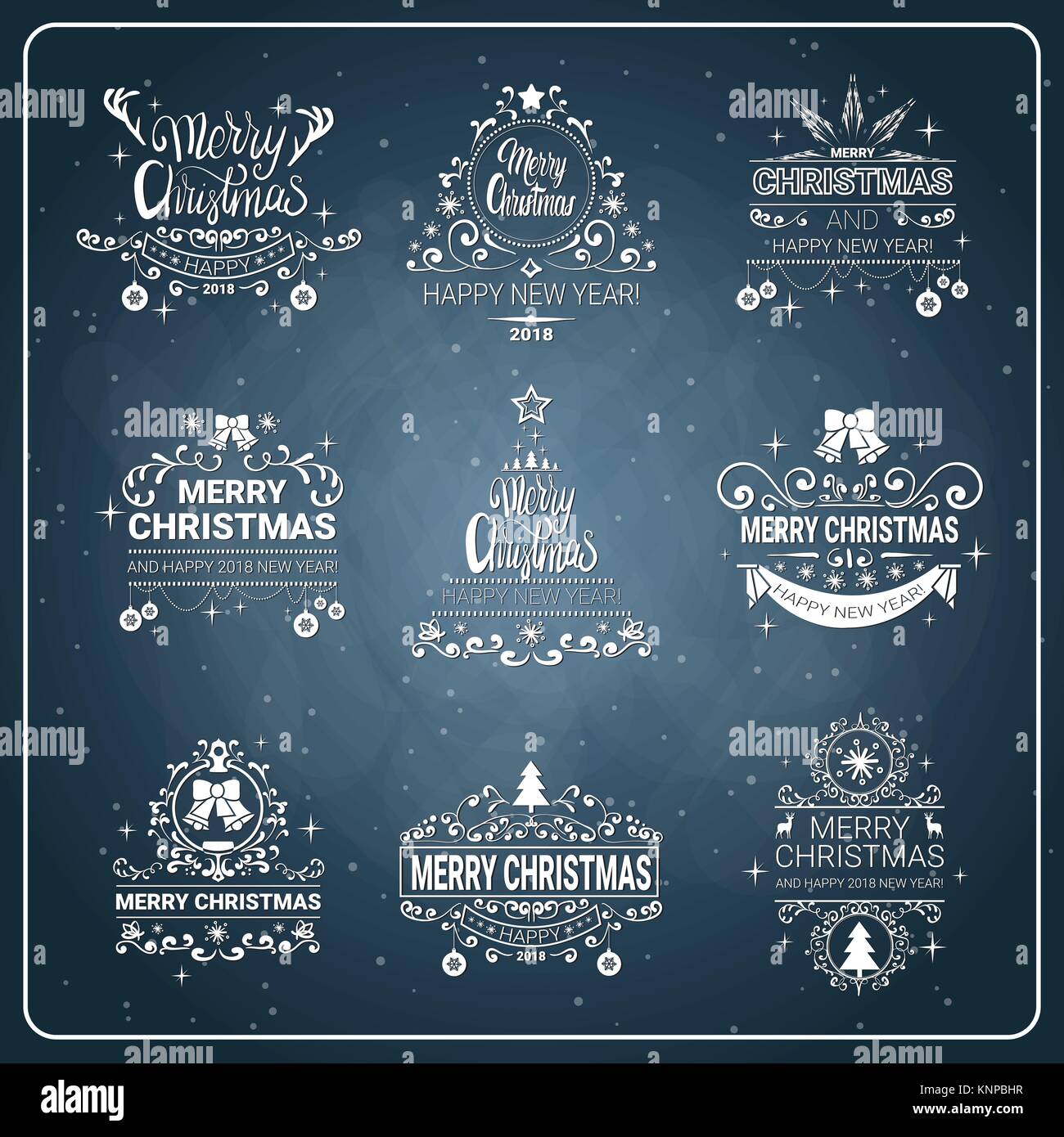 Set Of Creative Christmas And New Year 2018 Icon On Chalkboard ...