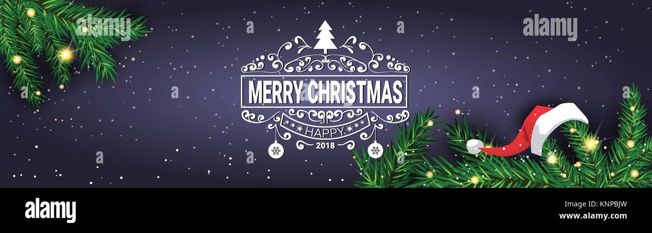 Merry Christmas Message On Horizontal Banner Decorated With Pine Tree ...
