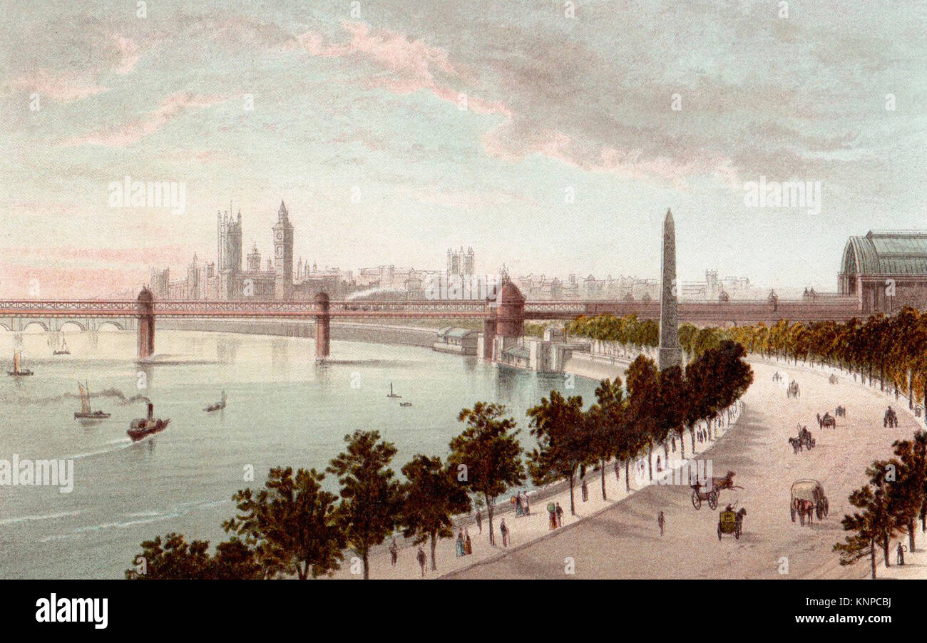 The Embankment, London, Victorian illustration Stock Photo - Alamy