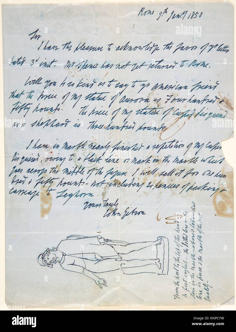 Letter, 9 January 1850. Artist: John Gibson (British, Gwynedd, Wales ...