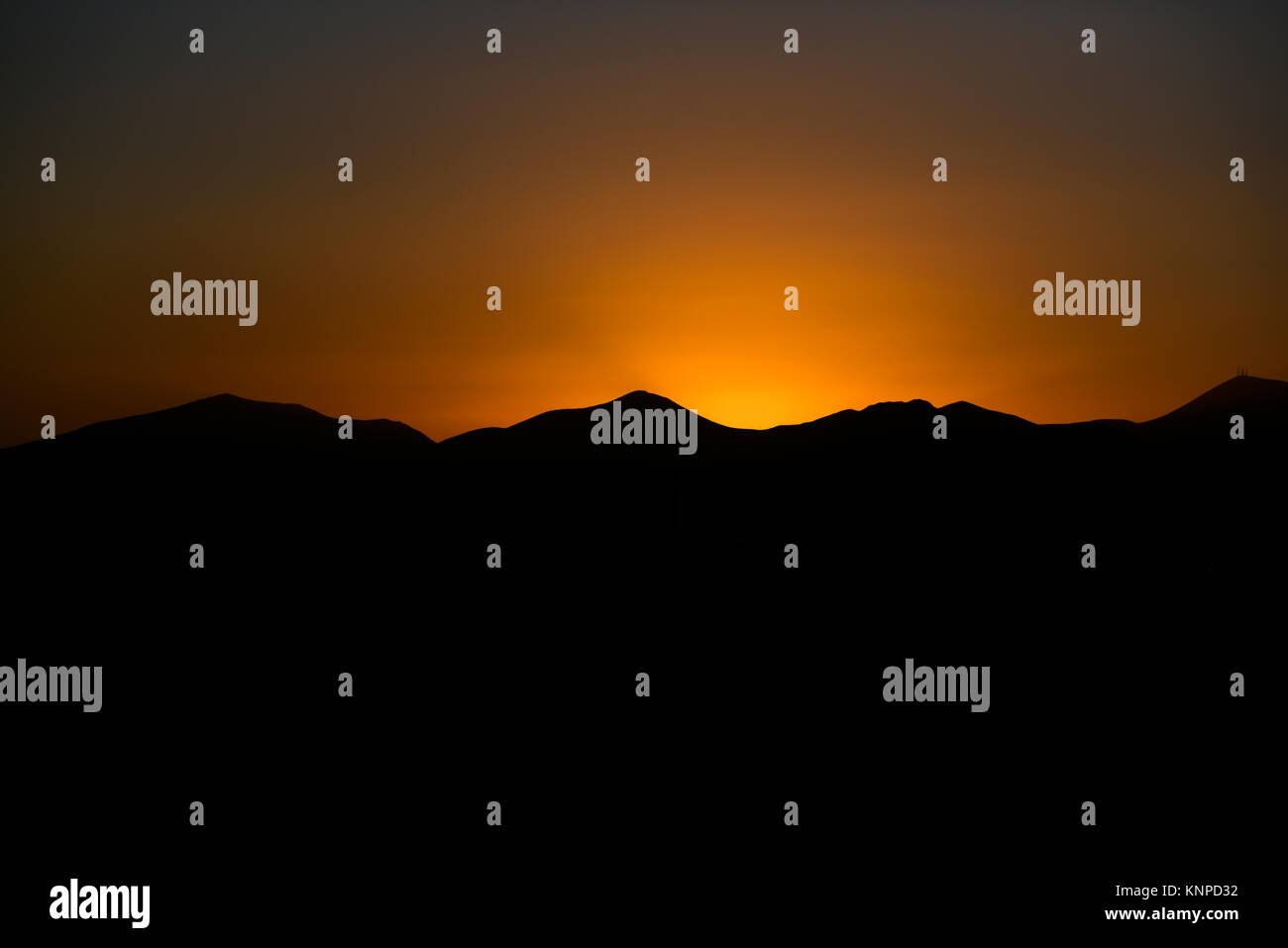 Sunset sun on Lanzarote, landscape of Canary Islands, sunset over ...