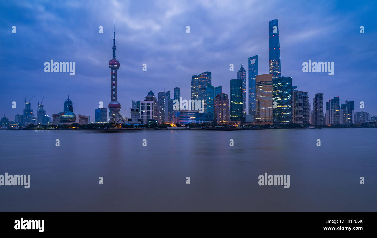 Shanghai skyline panorama in blue tone Stock Photo - Alamy