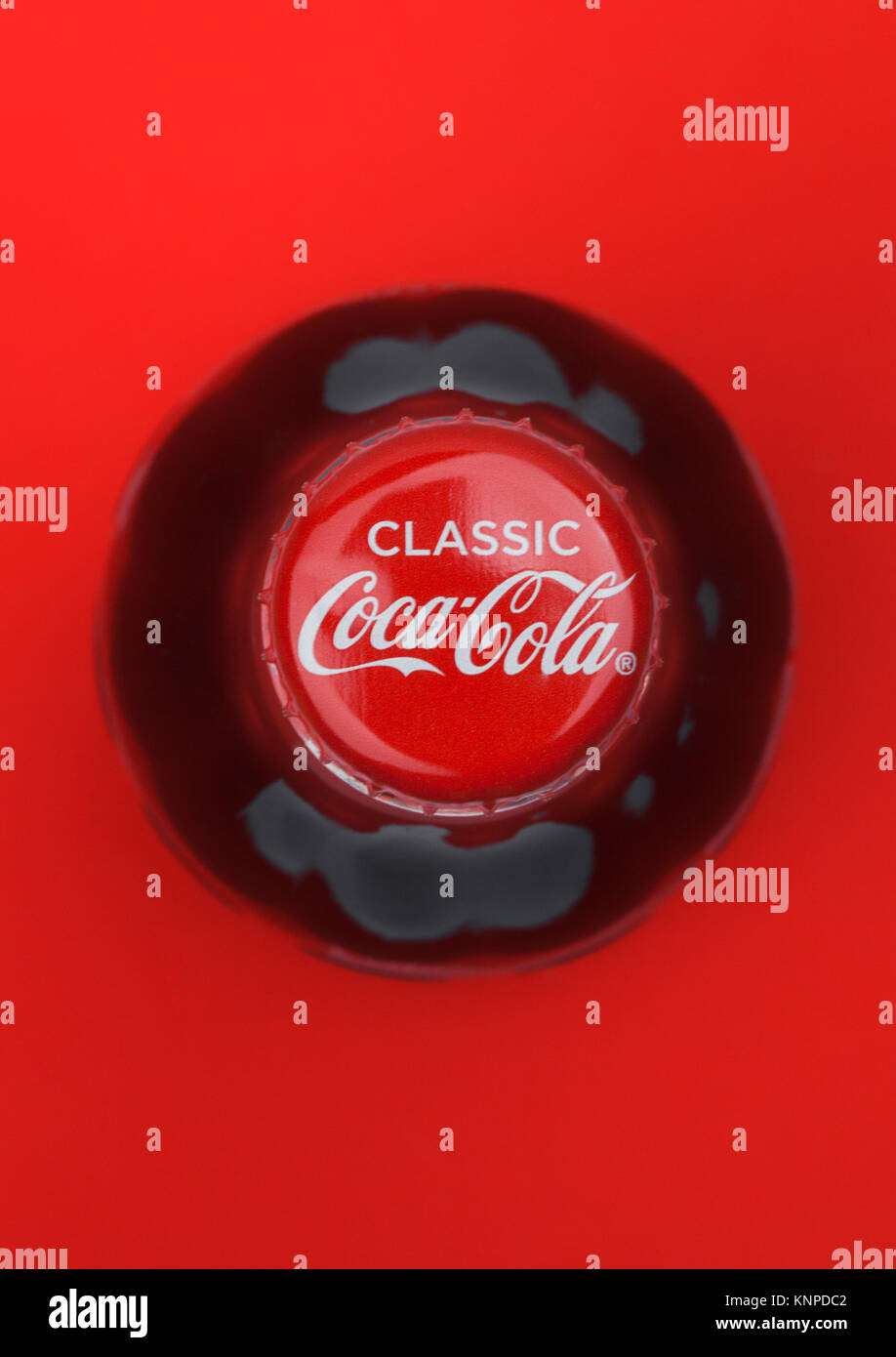 LONDON, UK -DECEMBER 07, 2017: Bottle of Classic Coca-Cola top view on ...