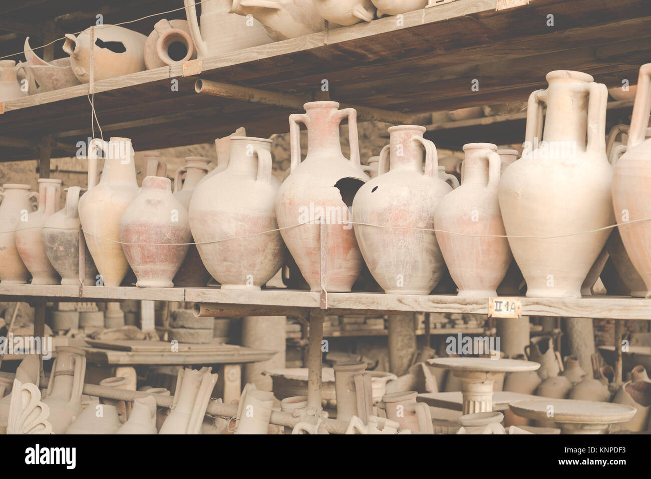 Collection of objects found during excavations in ancient Pompeii ...