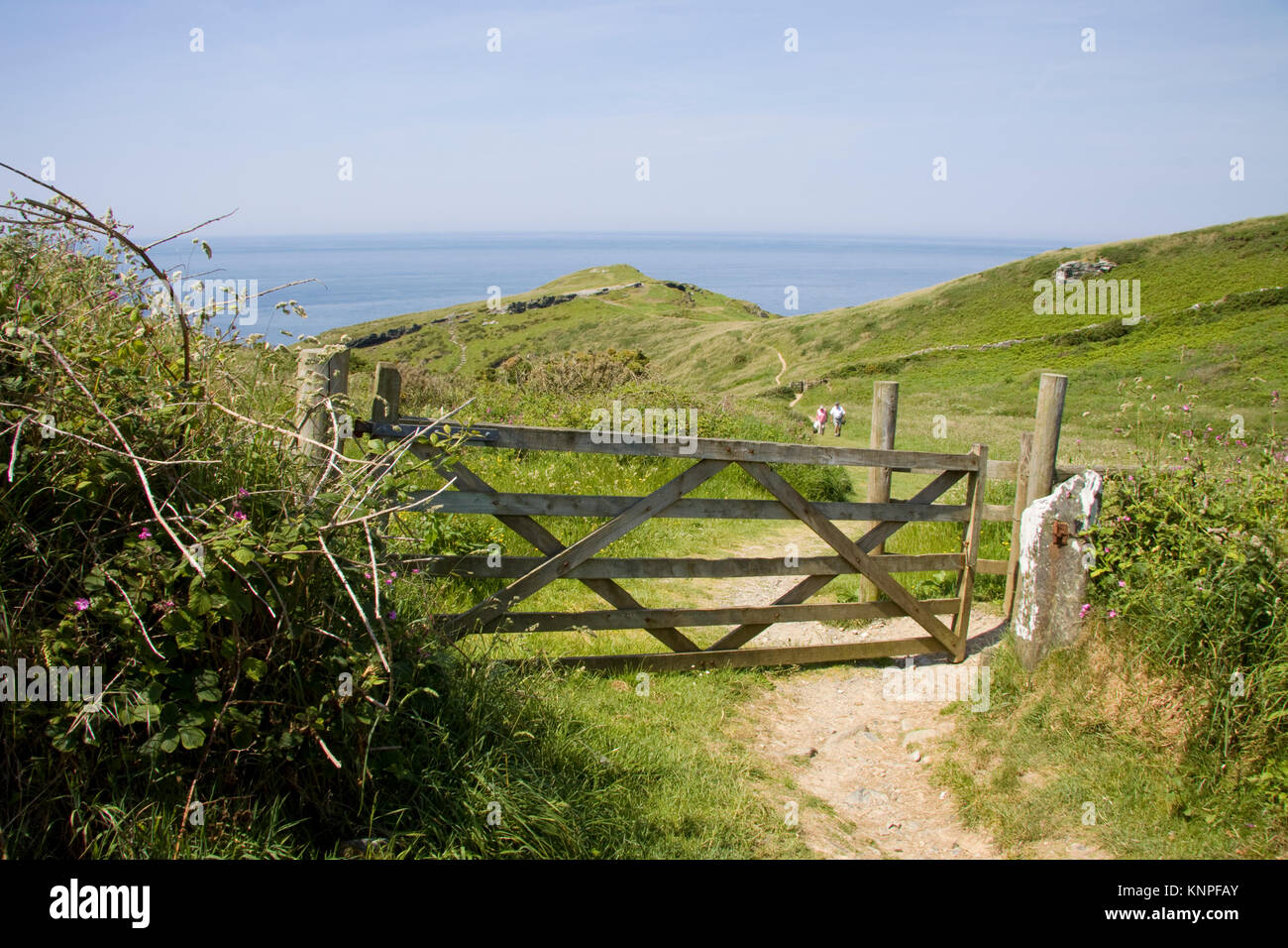 Gate and footpath leading to Barras Nose in north Cornwall, England ...