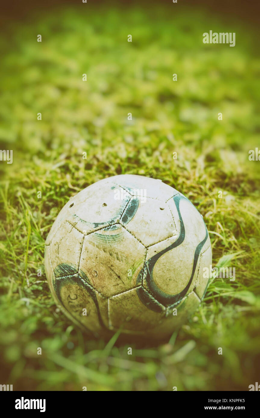 vintage soccer ball on the pitch Stock Photo - Alamy
