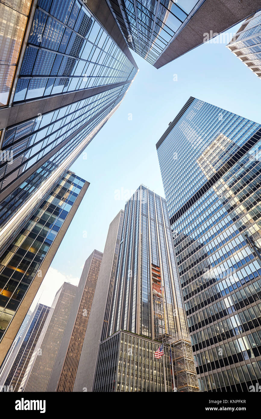 Looking up at New York City skyscrapers, USA Stock Photo - Alamy