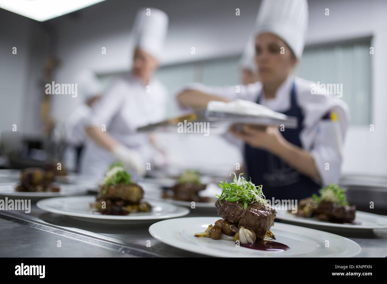 Inside the shimmering kitchen of a gourmet haute cuisine restaurant ...