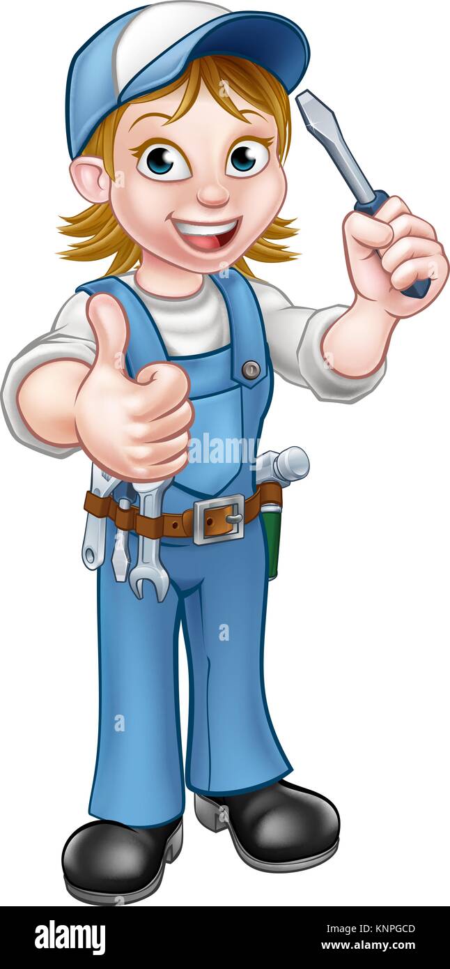 Cartoon Female Electrician Holding Screwdriver Stock Vector Image & Art ...