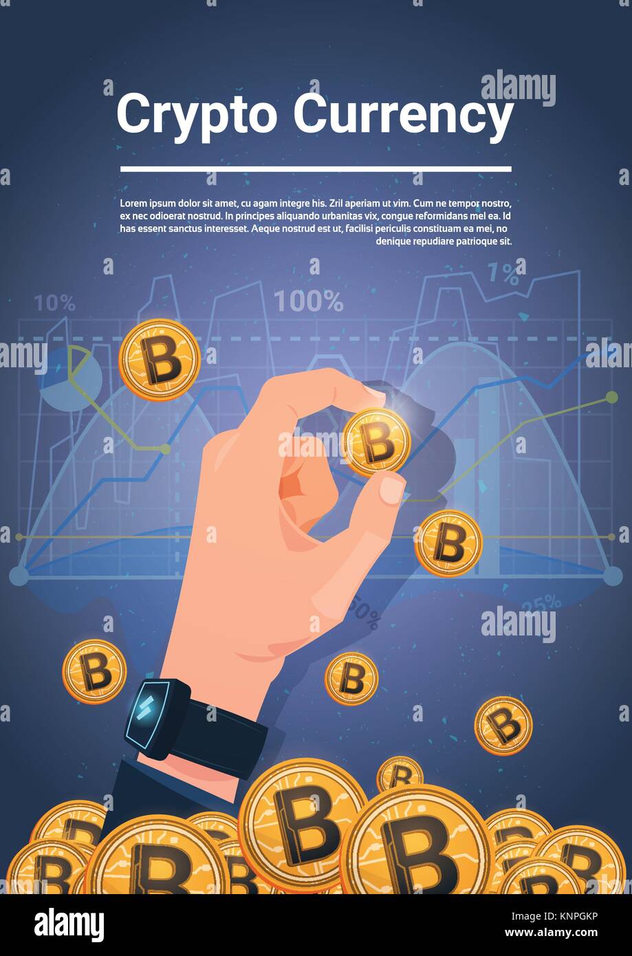 Hand Hold Golden Bitcoin Over Charts And Graphs Background Digital ...