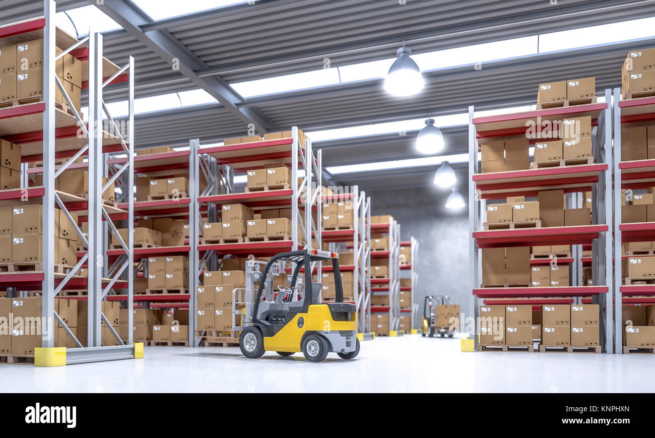 classic warehouse with pallet 3d rendering image Stock Photo - Alamy