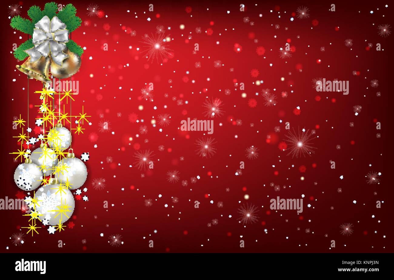 Abstract red background with Christmas bells and white decorations ...