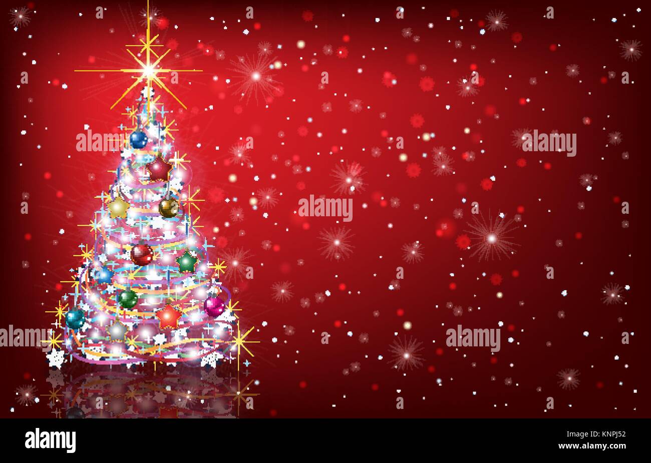 Abstract red background with Christmas tree and decorations Stock ...