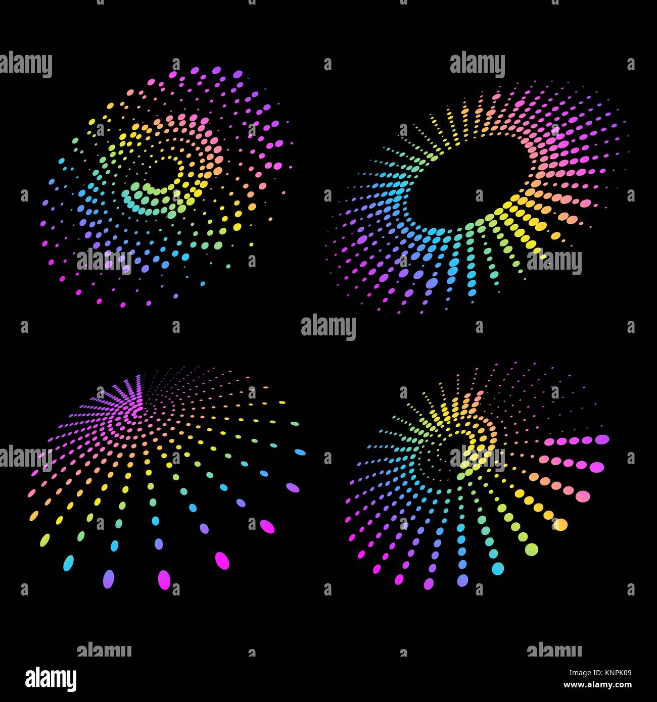 Set of abstract halftone elements on black background.Element for your ...