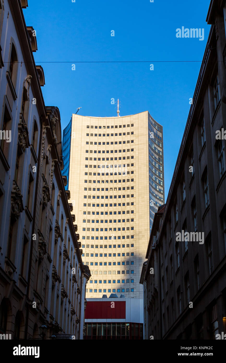 Leipzig Panorama Tower Highrise Skyscraper Blue Skies Outdoors Germany ...