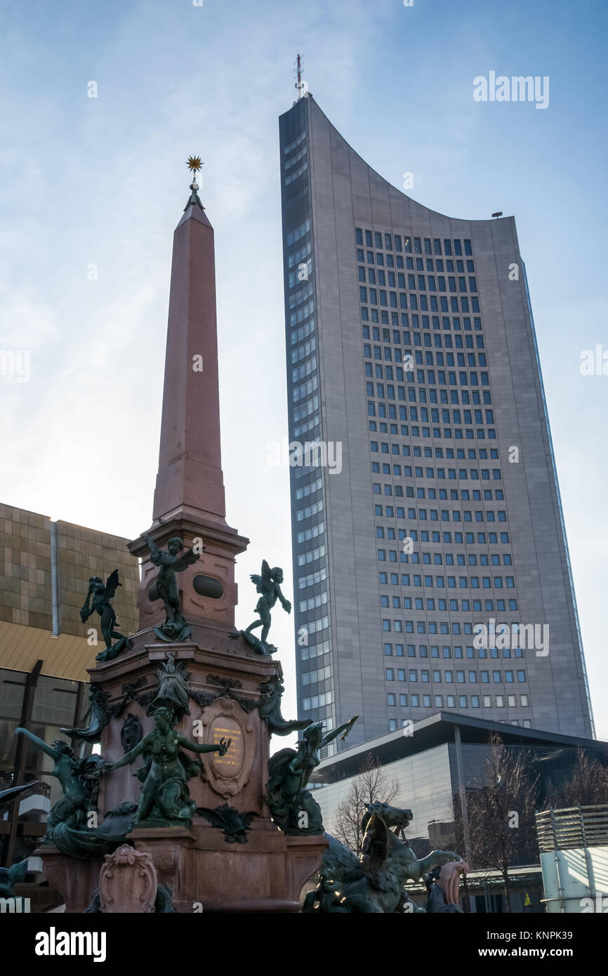 Leipzig Panorama Tower Highrise Skyscraper Blue Skies Outdoors Germany ...