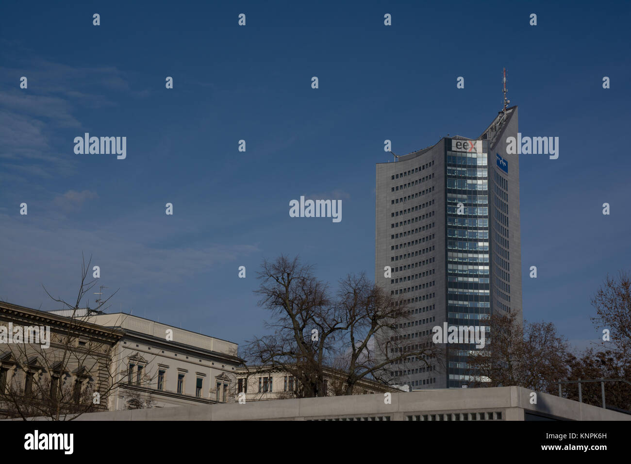 Leipzig Panorama Tower Highrise Skyscraper Blue Skies Outdoors Germany ...