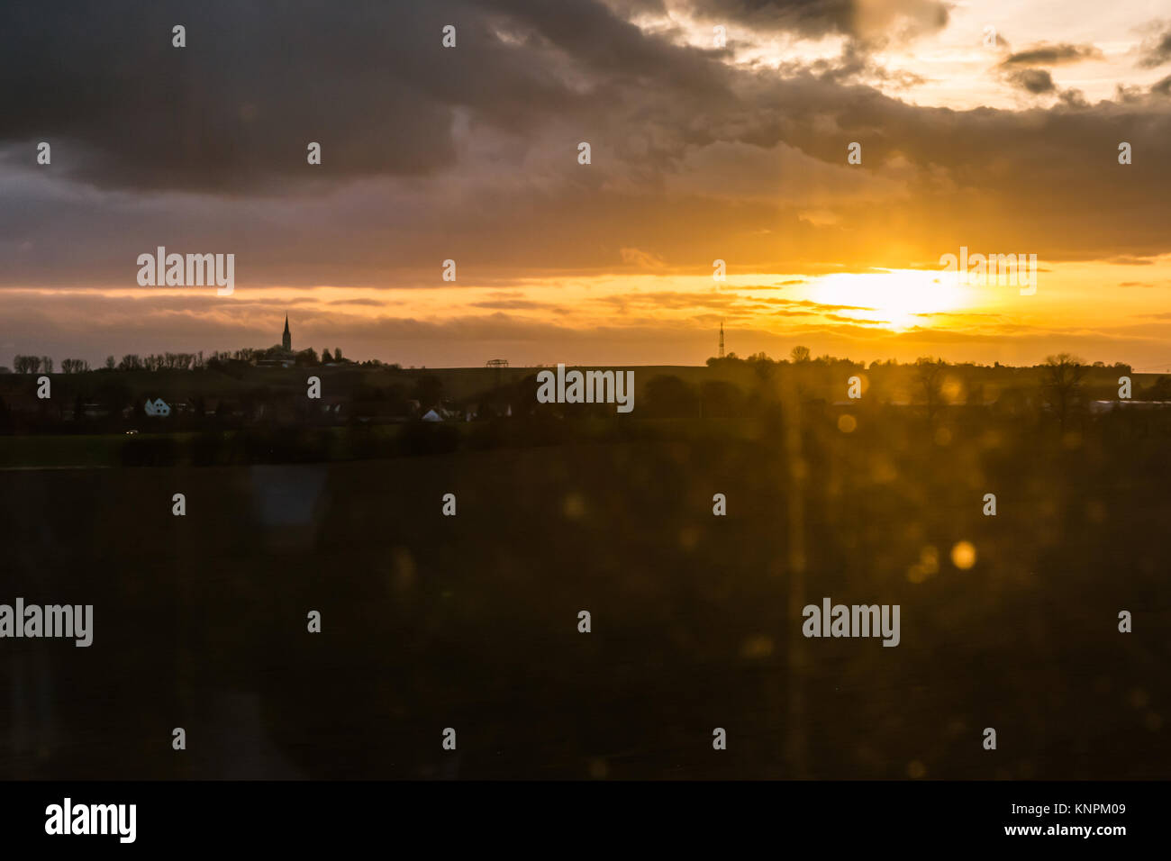 Sunset Through Train Window Passenger Seat Farmland Outdoors Stock ...