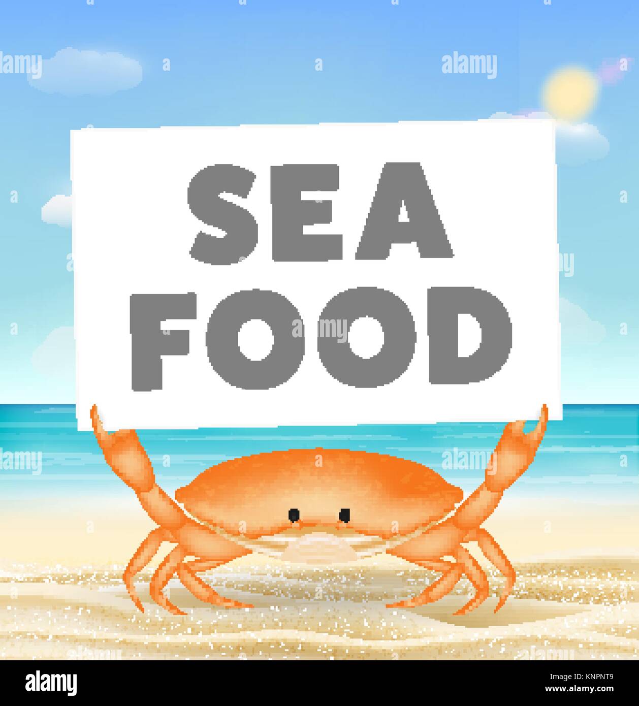 crab with seafood banner on sea sand beach Stock Vector Image & Art - Alamy
