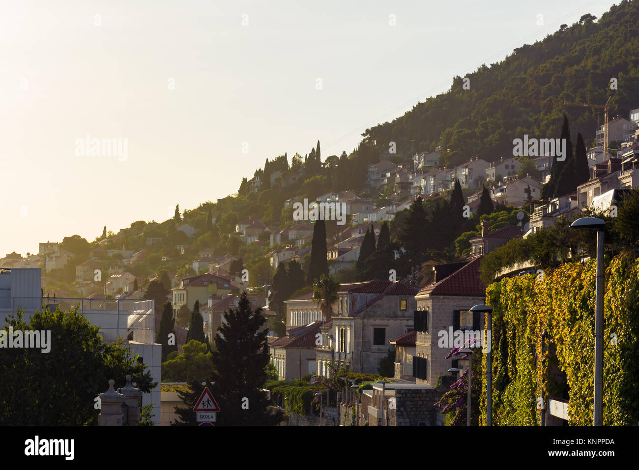 European Houses on Mountainside Hillside Sunset Beautiful Mediterranean ...