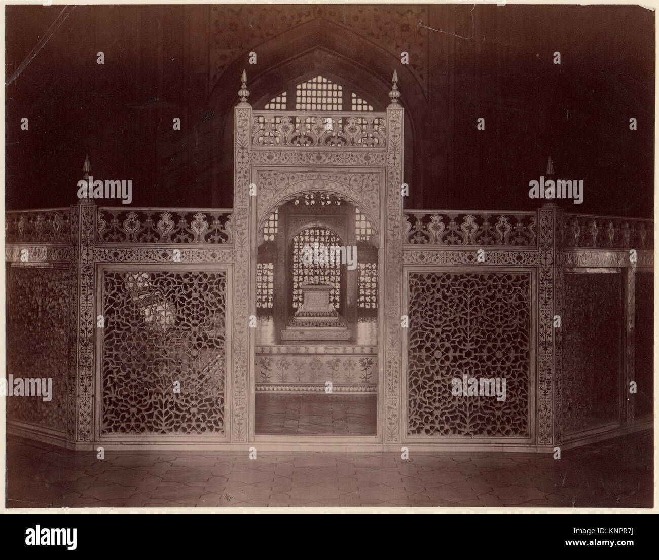 The interior of the Taj Mahal in Agra features marble walls, intricate ...