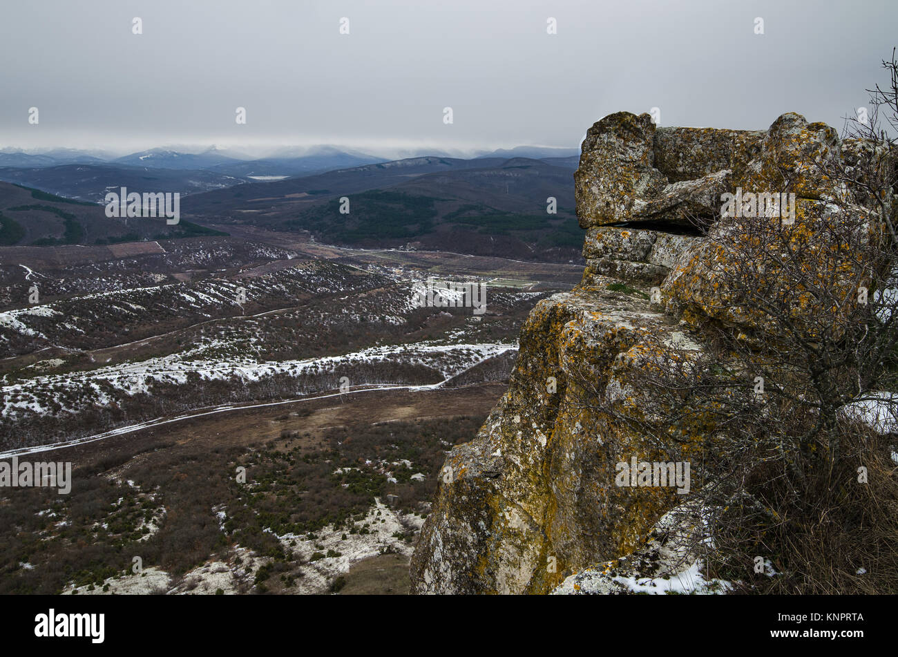 Sheer cliffs and mountains covered with forest in Crimea Stock Photo ...