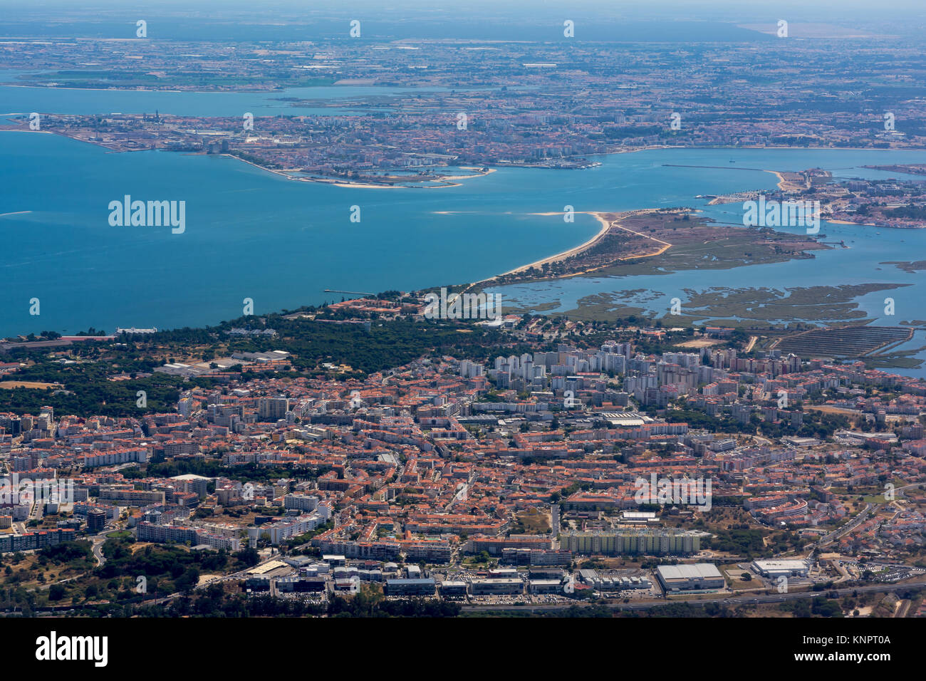 Lisbon Portugal Aerial View Arrival Airplane High Altitude Perpsective ...