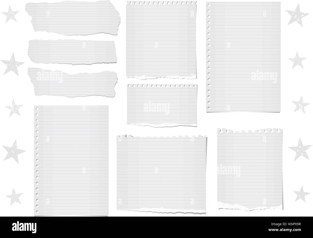 Ripped lined note, notebook paper strips, sheets for text or message ...