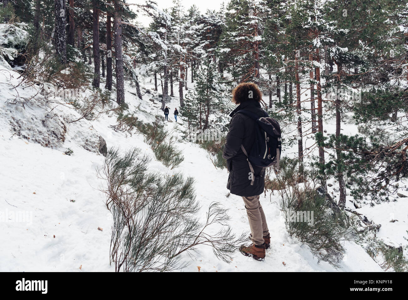 Woman standing in snowed mountain Stock Photo - Alamy