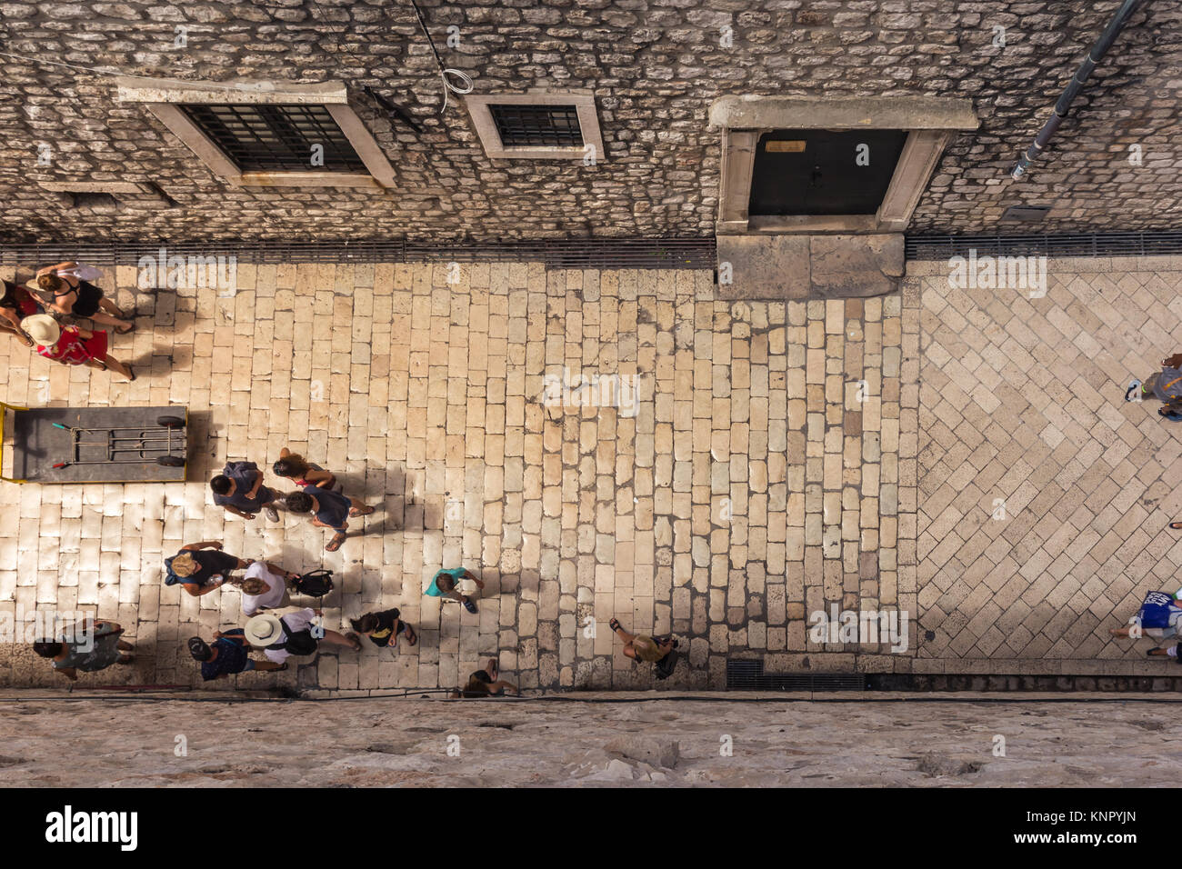 Aerial View of Old Town European Village Alley Looking Down Pedestrians ...