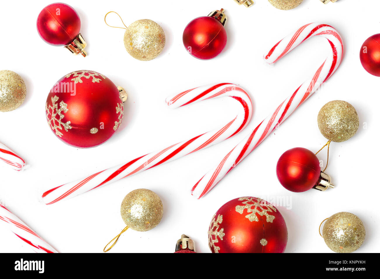 A lot of christmas candies and balls isolated on white background Stock ...
