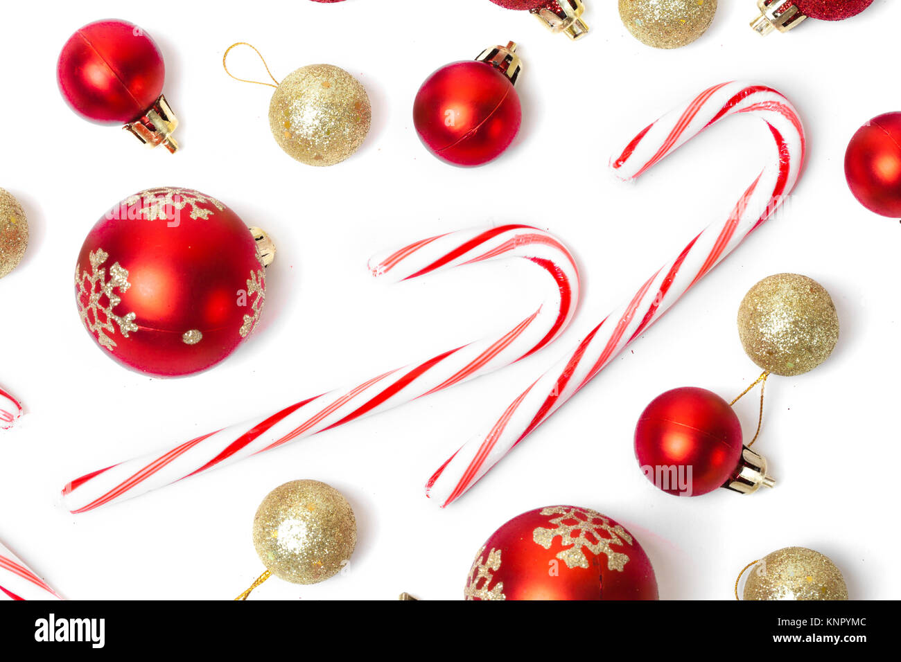 A lot of christmas candies and balls isolated on white background Stock ...