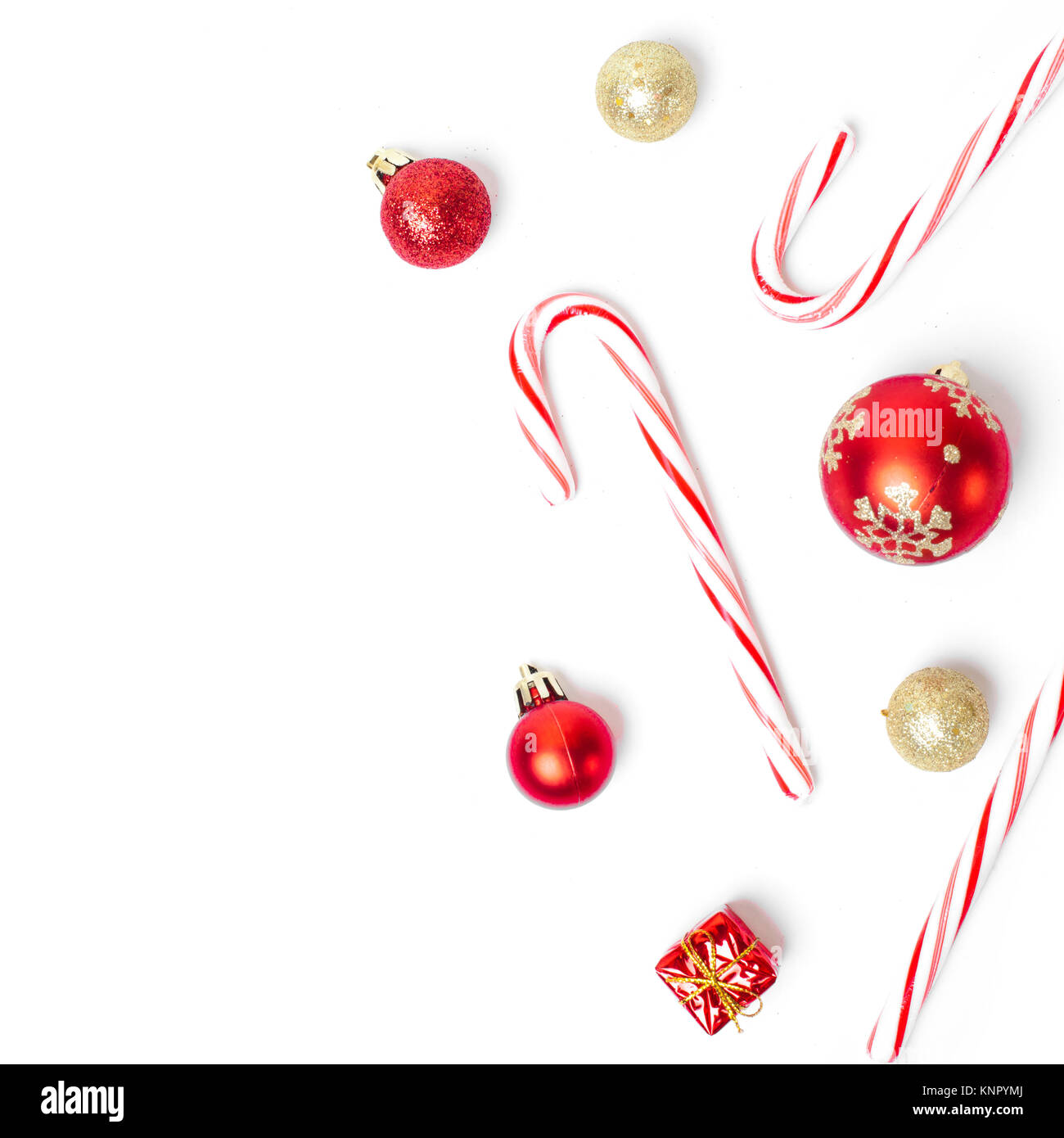 A lot of christmas candies and balls isolated on white background Stock ...