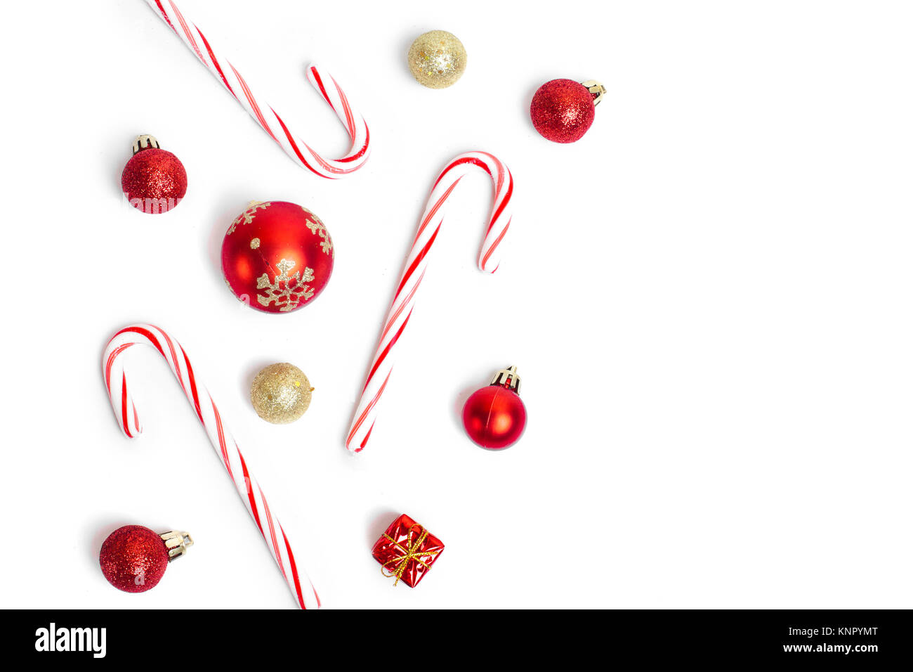A lot of christmas candies and balls isolated on white background Stock ...