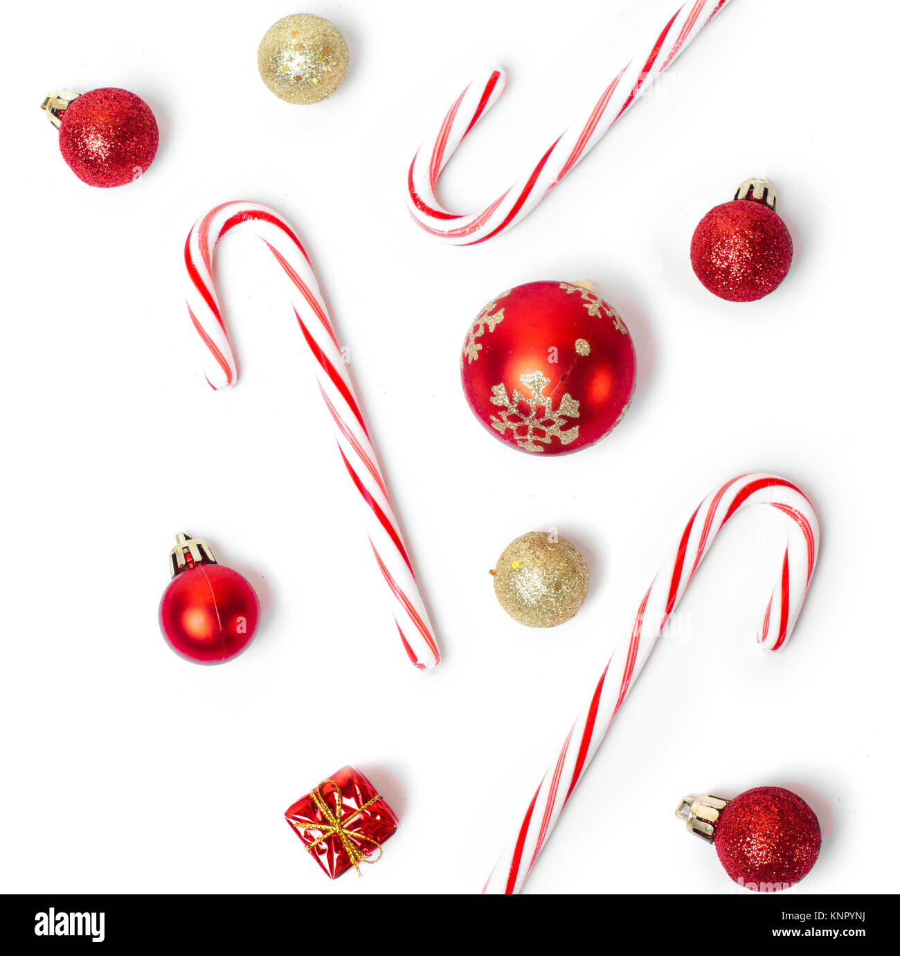 A lot of christmas candies and balls isolated on white background Stock ...