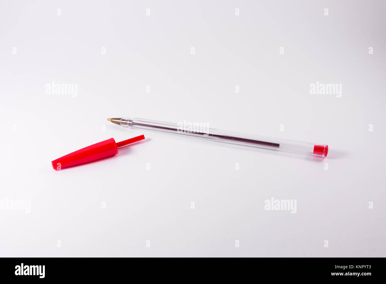 Red Pen Tip Cap Tube Plastic Clear Office Supply White Background ...