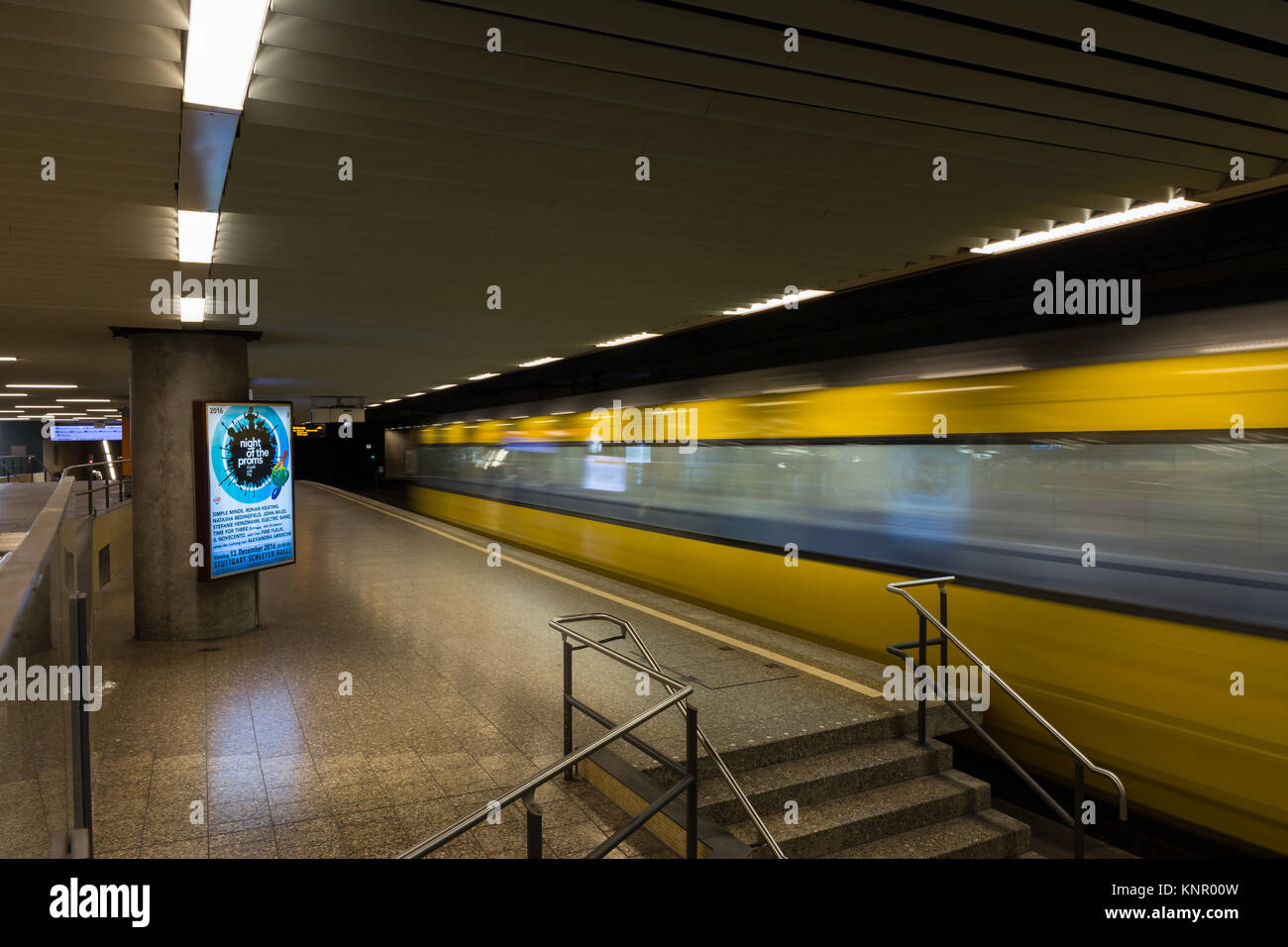 Yellow Train Arriving Long Exposure Station Charlottenplatz Stuttgart ...