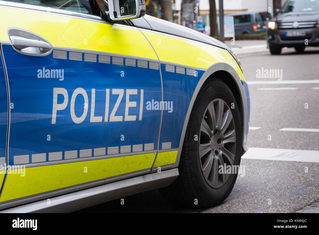 German Polizei Police Car Sports Fast Wheel Asphalt Mirror Blue Stock ...