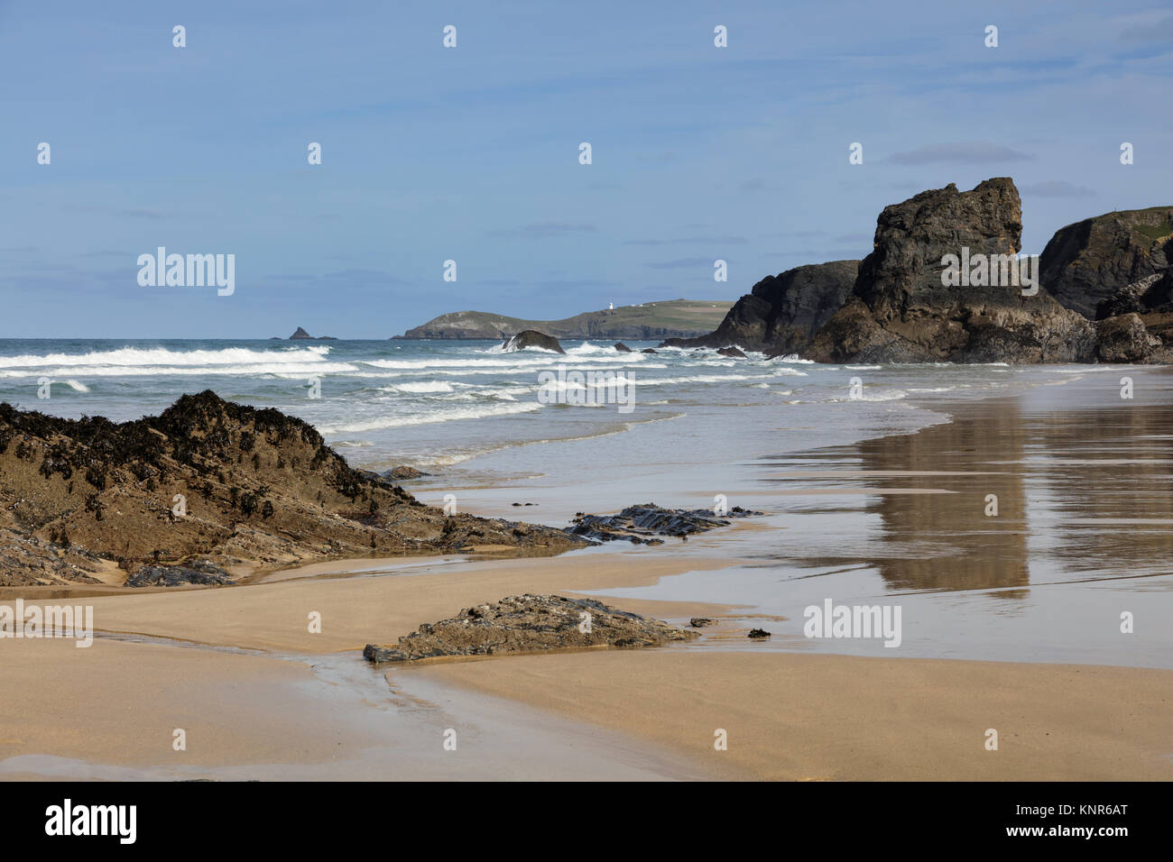 Beach and rock stacks at Porthcothan Bay Beach in Cornwall Stock Photo ...