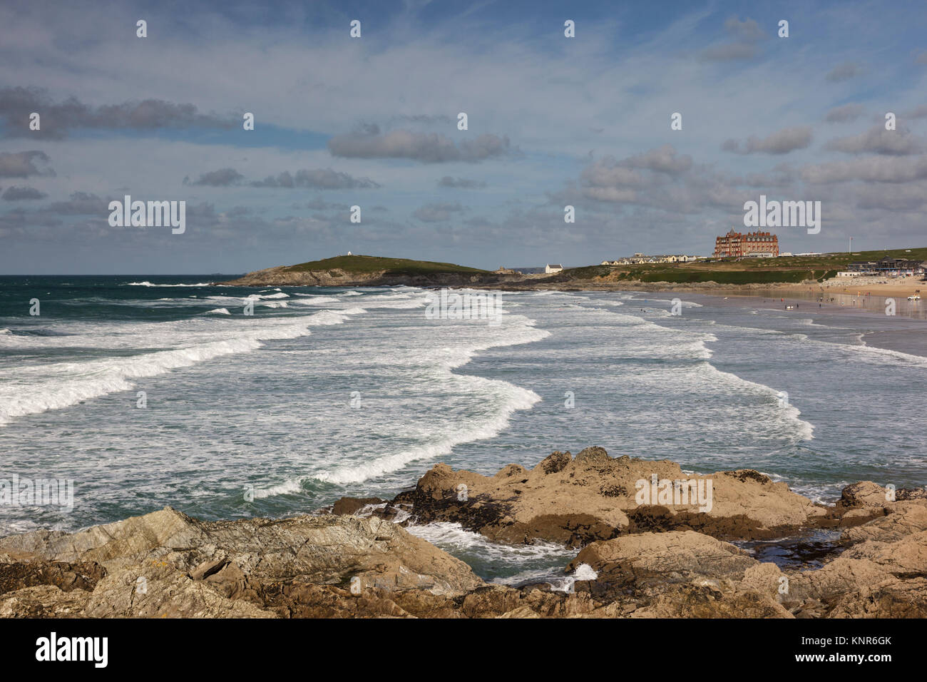 Incoming tide and surf at Fistral Beach in Newquay, Cornwall Stock ...