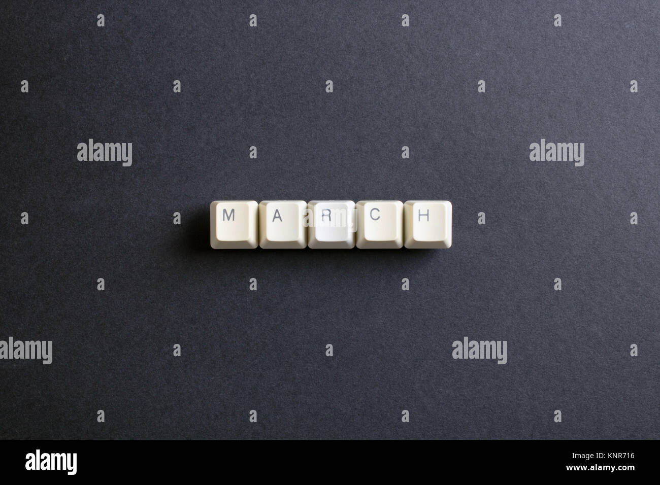 March month word is written with computer keys button. Flat lay view ...