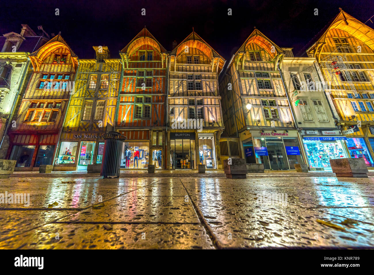 TROYES, FRANCE - NOVEMBER 23, 2017: Views of old town at night. Troyes ...