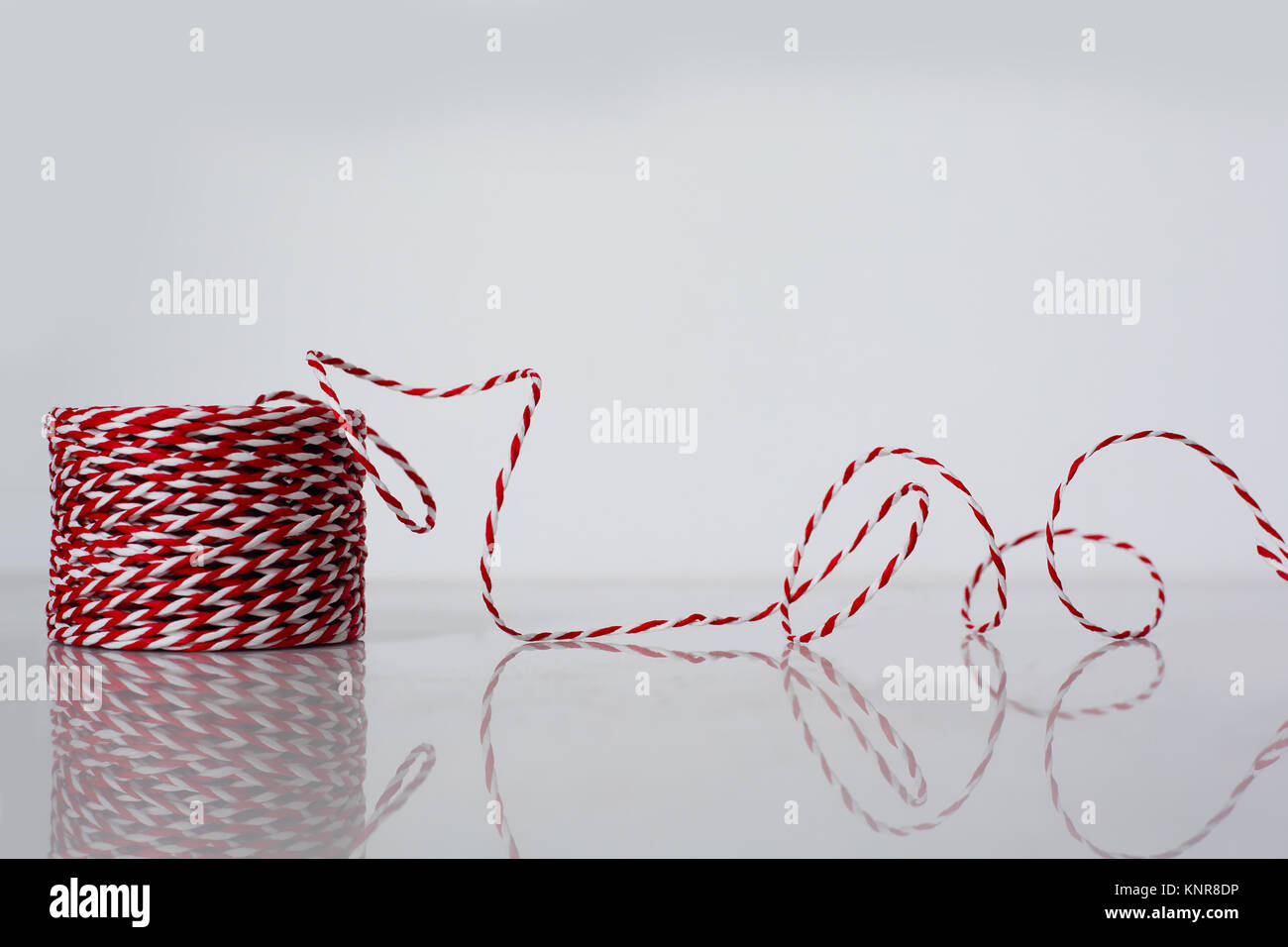 Red and white rope reel for christmas new year wrapping gift Stock ...